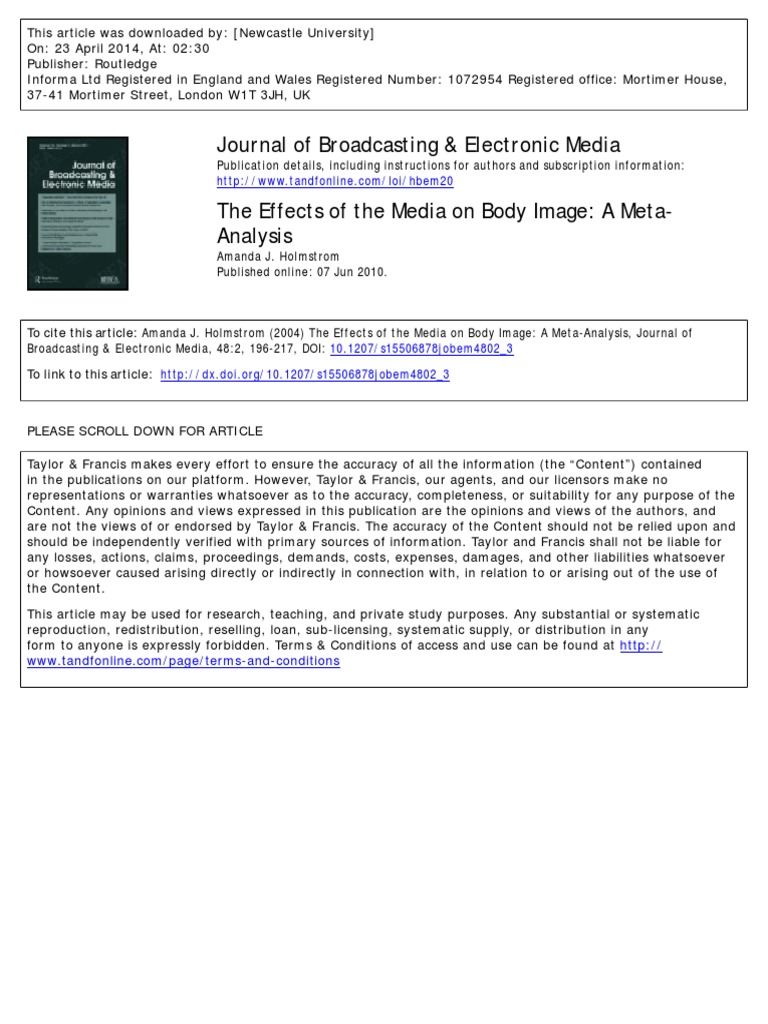 The Effects of The Media On Body Image A Meta | PDF | Eating Disorder ...