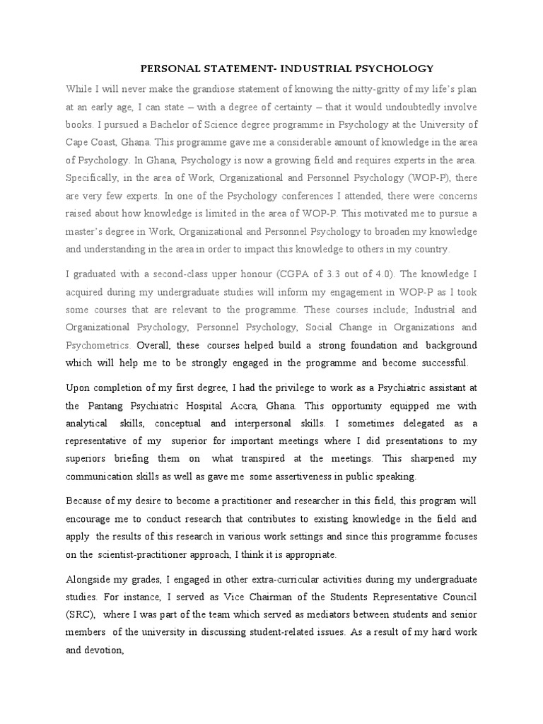 Personal Statement | PDF | Psychology | Industrial And Organizational Psychology