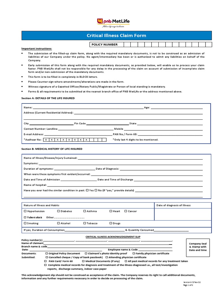 PNB Claim Forms | PDF | Heart | Coronary Artery Bypass Surgery