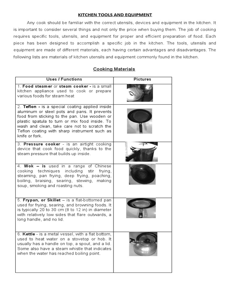 Kitchen Tools and Equipment | PDF
