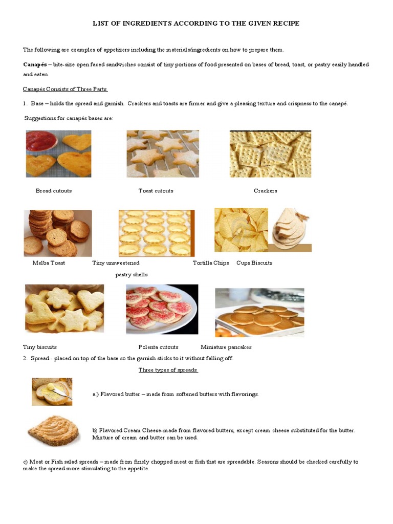 List of Ingredients According To The Given Recipe | PDF | Hors D'oeuvre ...