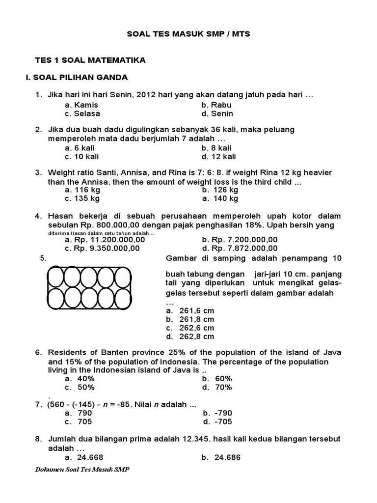 Soal Tes Masuk Smp-1 | PDF Soal Tes Masuk Smp-1 | PDF