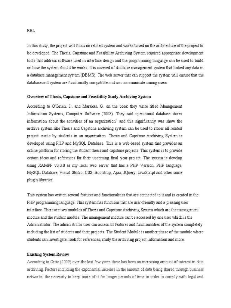 Overview of Thesis, Capstone and Feasibility Study Archiving System ...