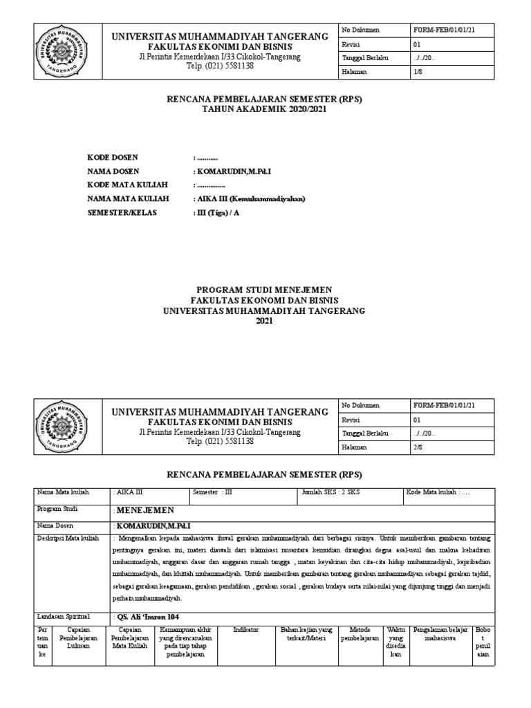 Rps Aika III Terbaru 2021 Untuk Feb Umt | PDF