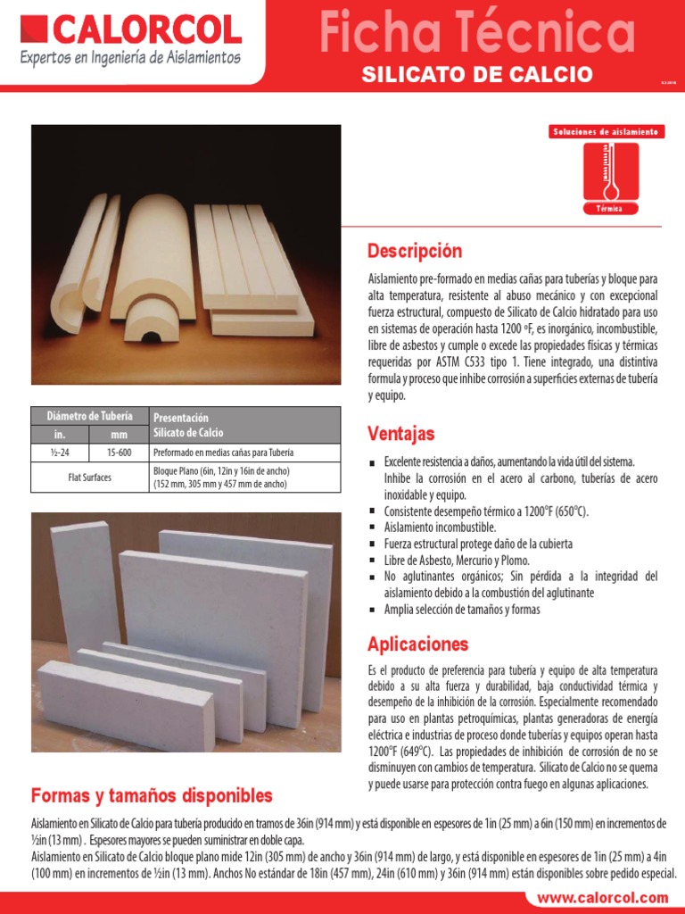 Silicato de Calcio-V3 | Descargar gratis PDF | Aislamiento térmico ...
