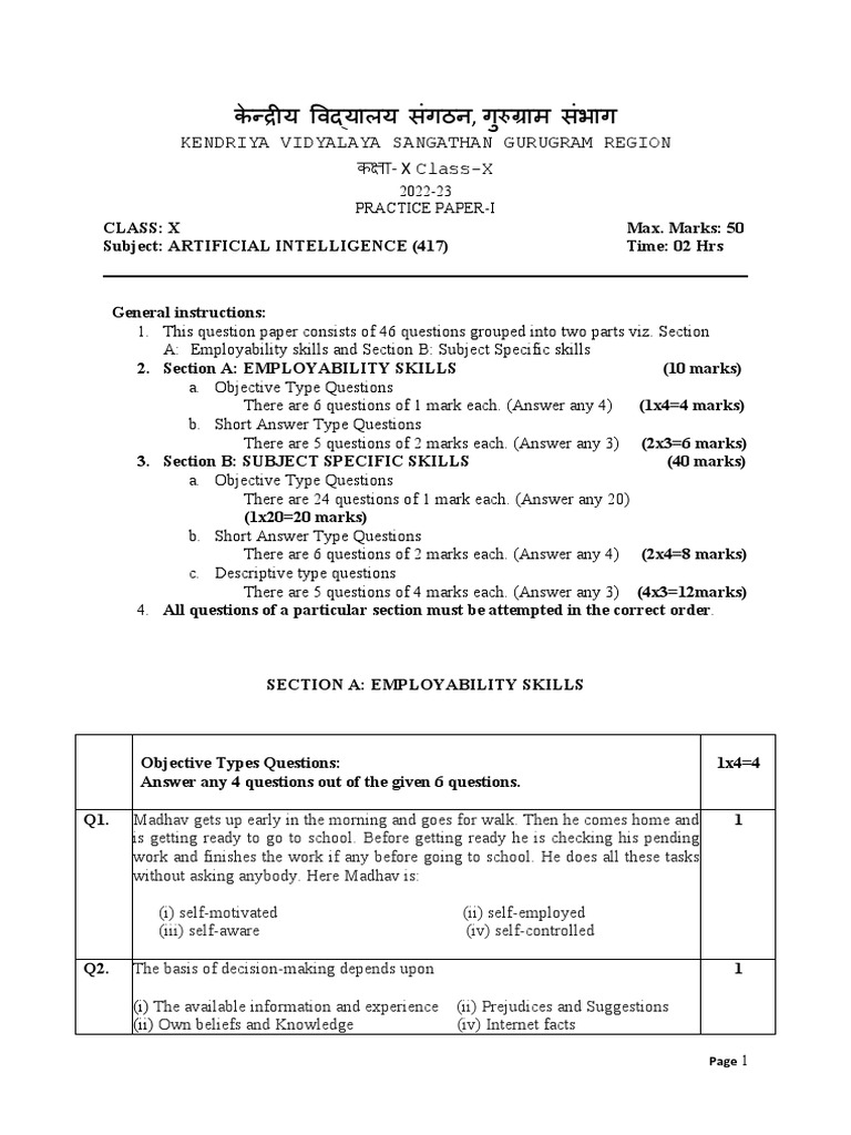 Ai Practice Paper - 1 QP | PDF | Artificial Intelligence | Intelligence (AI) & Semantics