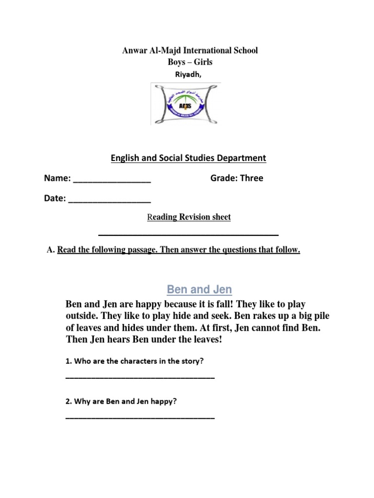 Grade 3 Reading Revision Worksheet | PDF | Anansi | Outer Space