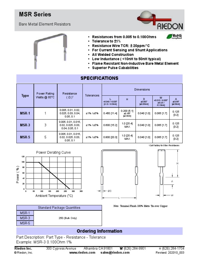 MSR Series: Specifications | PDF | Electrical Resistance And ...