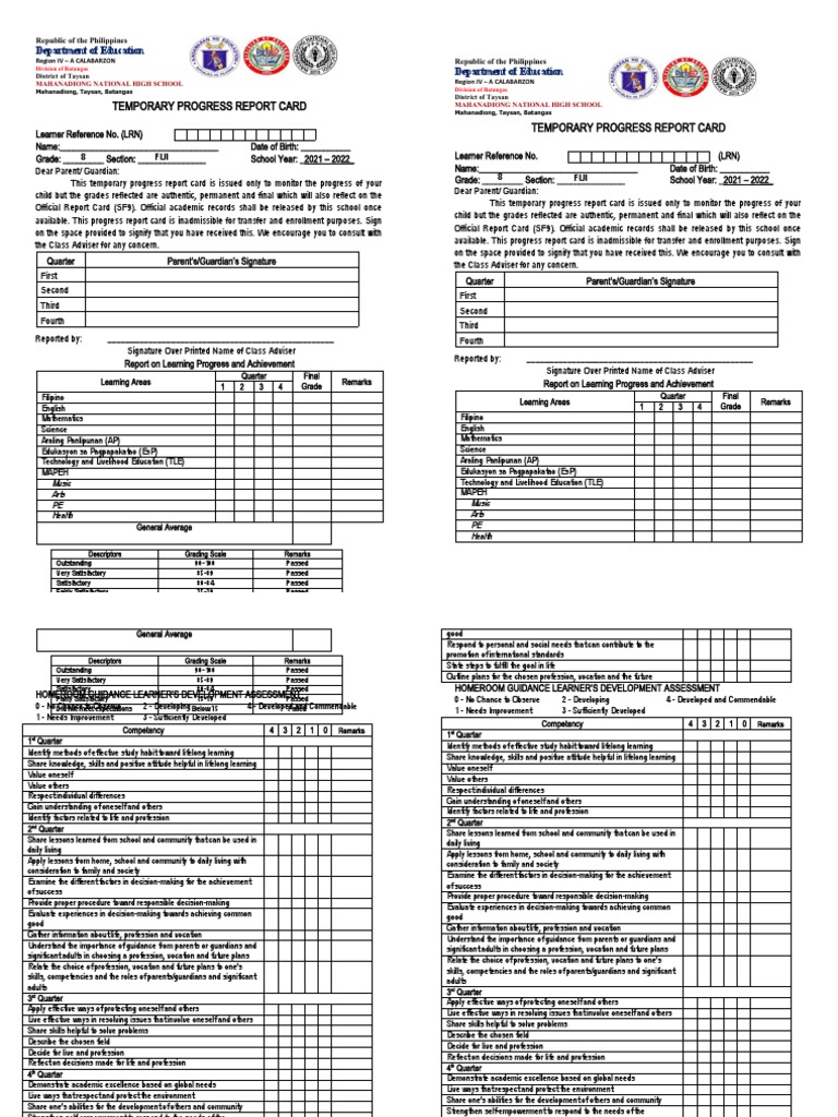 Temporary Progress Report Card V2 | PDF | Decision Making | Lifelong Learning