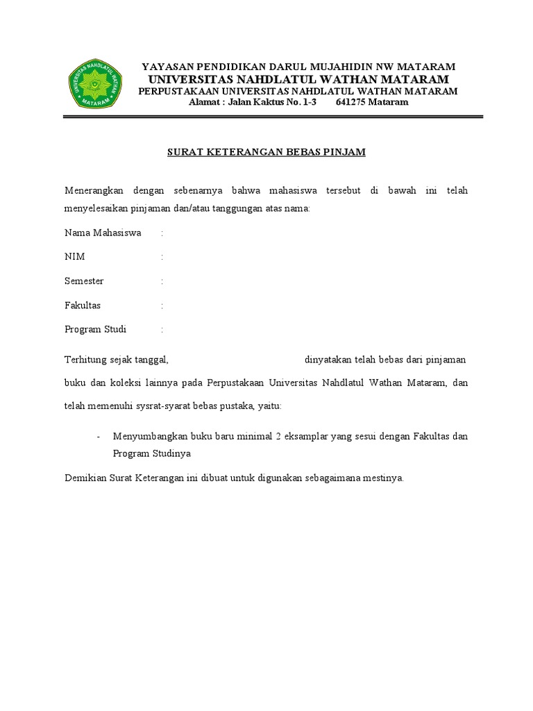 Surat Keterangan Bebas Pinjam | PDF
