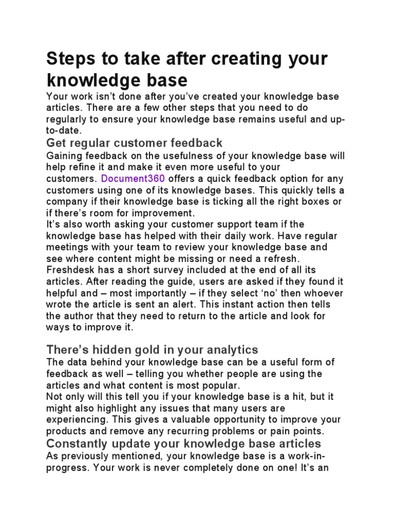Steps To Take After Creating Your Knowledge Base | PDF | Cyberspace | Information Age