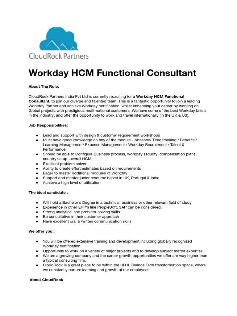 JD For Workday HCM Functional Consultant | PDF | Human Resource ...