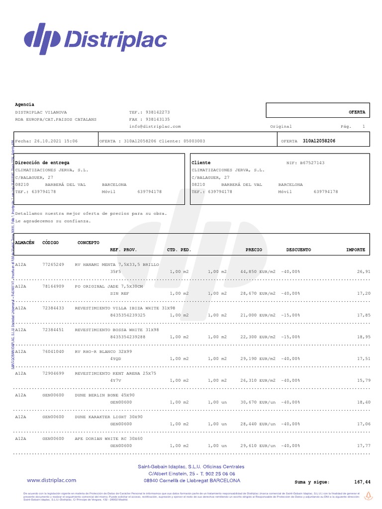 Oferta Ceramica - Jerva | PDF | Privacidad de la información | Gestión ...