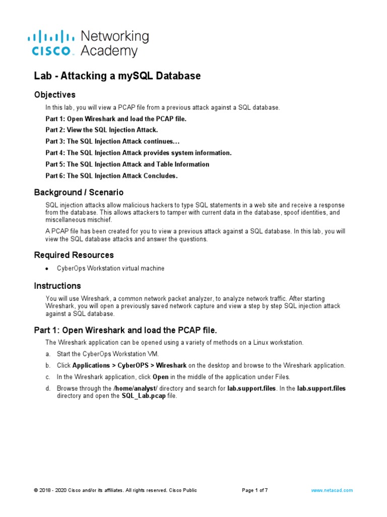 1726 Lab Attacking A Mysql Database Pdf Hypertext Transfer Protocol Databases