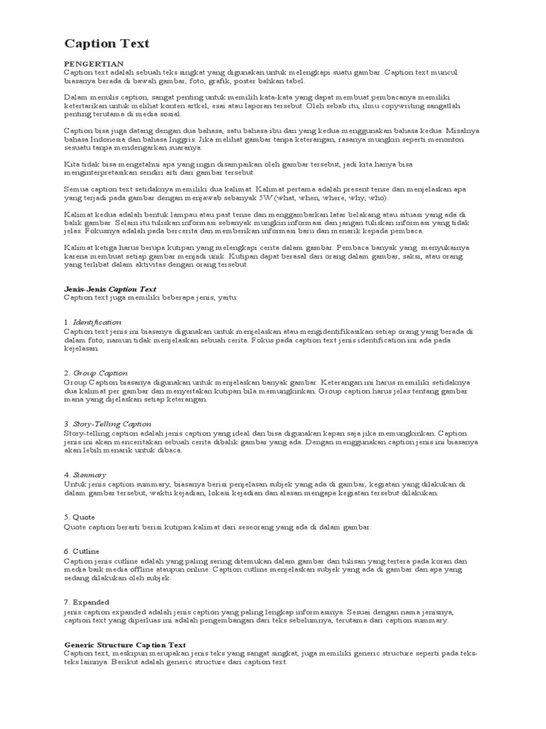 Panduan Lengkap Caption Text | PDF