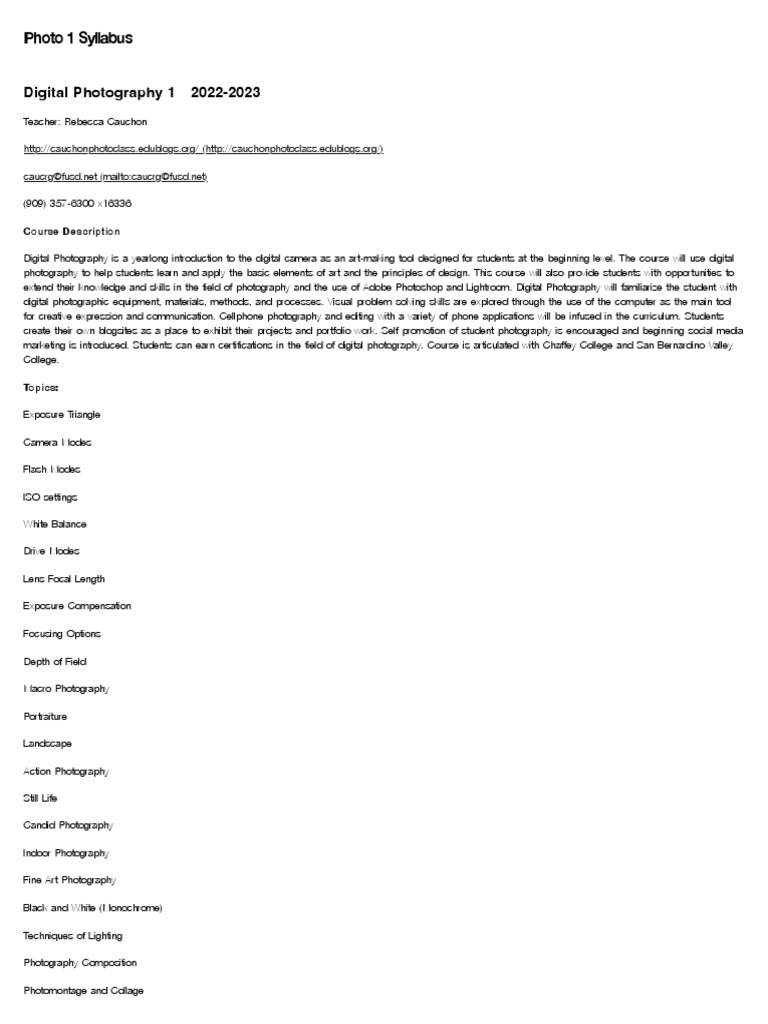 Photo 1 Syllabus - 1 | Download Free PDF | Camera | Shutter Speed