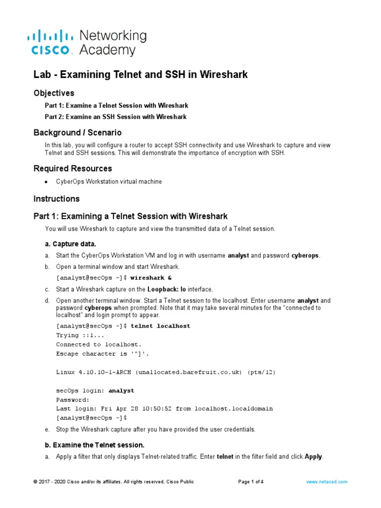 21.2.12 Lab - Examining Telnet and SSH in Wireshark | PDF ... 21.2.12 Lab - Examining Telnet and SSH in Wireshark | PDF ...