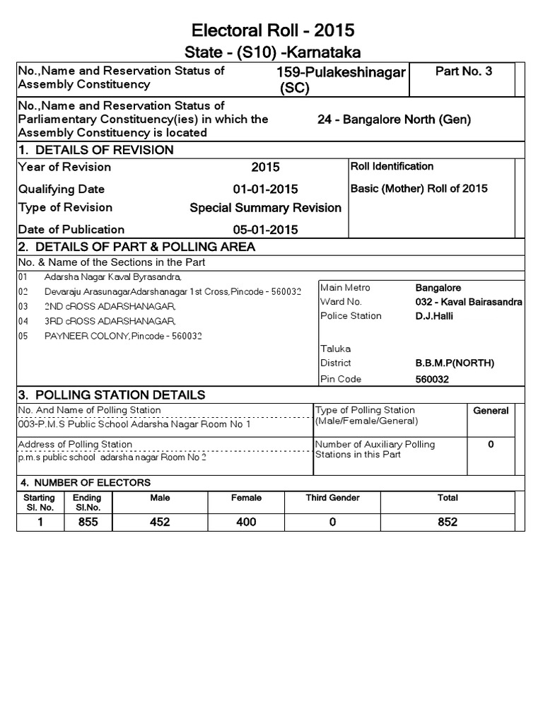 Electoral Roll 2015: Pulakeshinagar | PDF | Elections