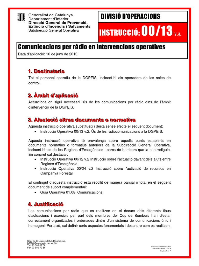 Comunicacions Per Ràdio en Intervencions Operatives | PDF