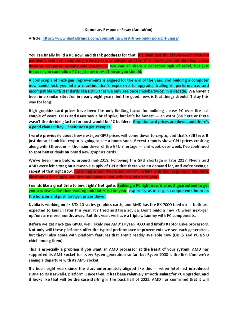 Summary Response Essay (Anotation) | PDF | Graphics Processing Unit ...