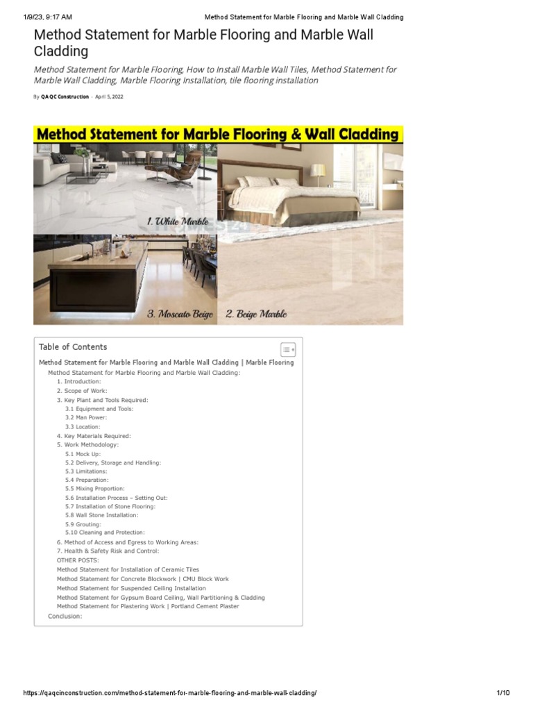 Method Statement For Marble Flooring and Marble Wall Cladding | PDF | Flooring | Wall