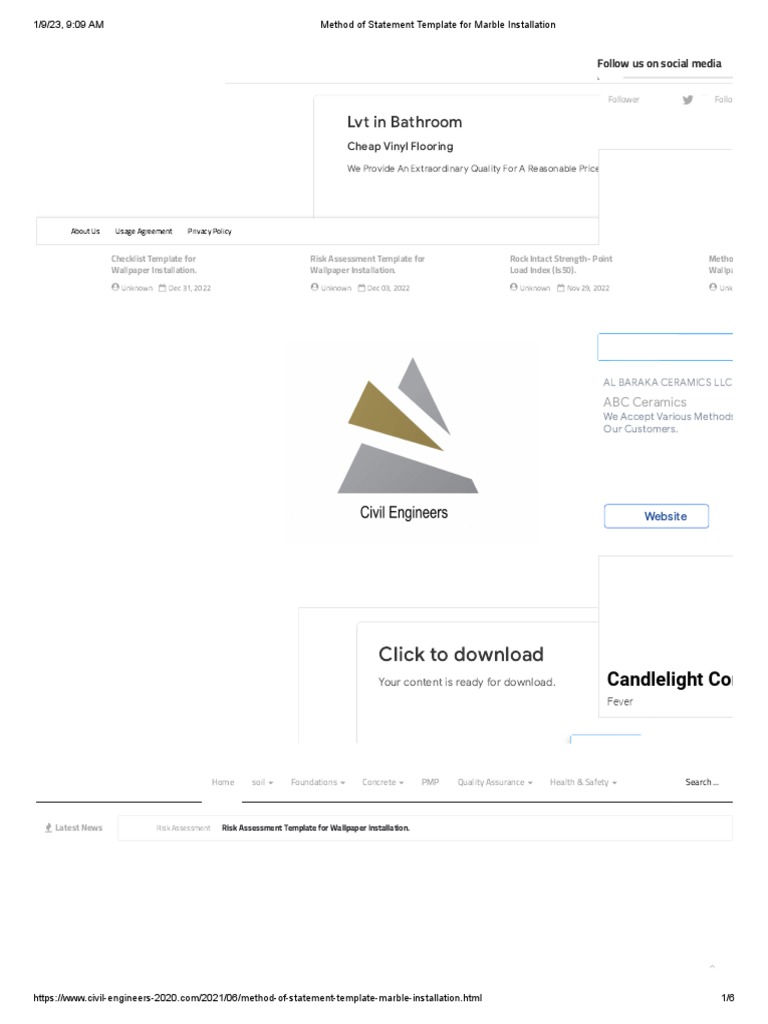 Method of Statement Template For Marble Installation | PDF | Concrete ...