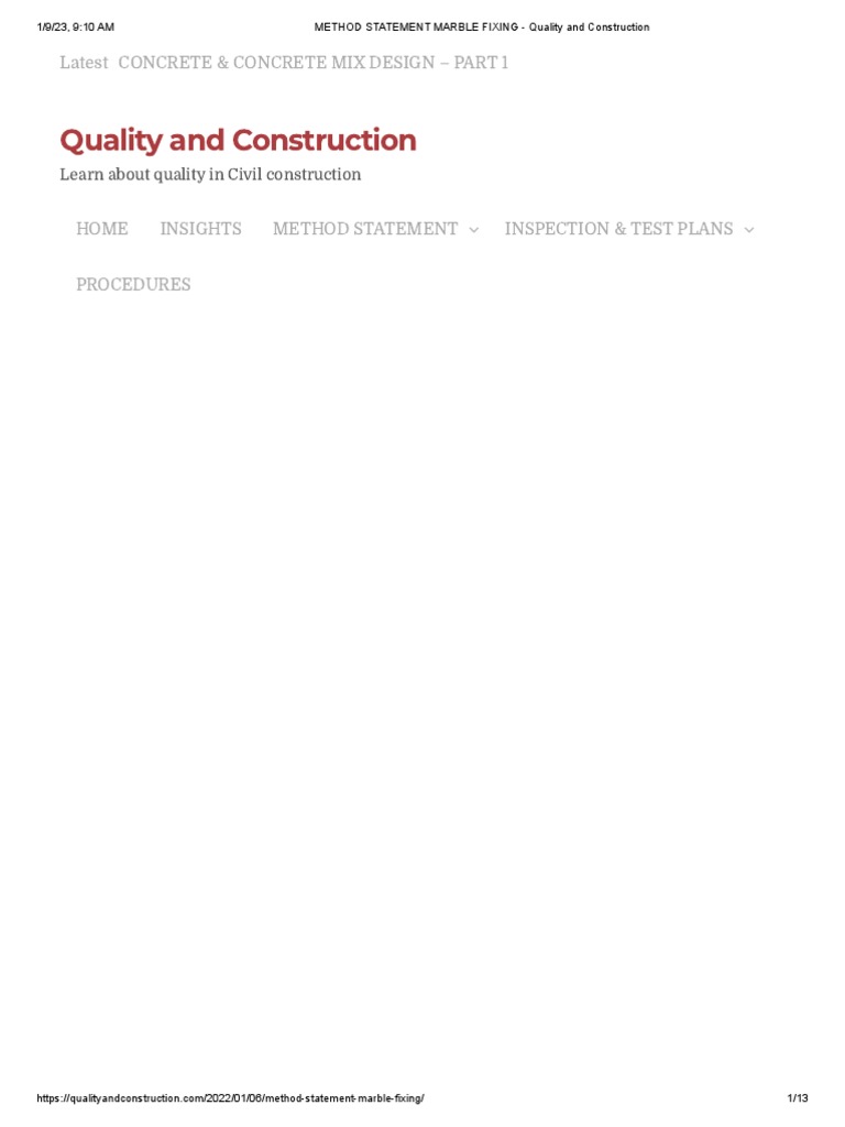 Method Statement Marble Fixing - Quality and Construction | PDF ...