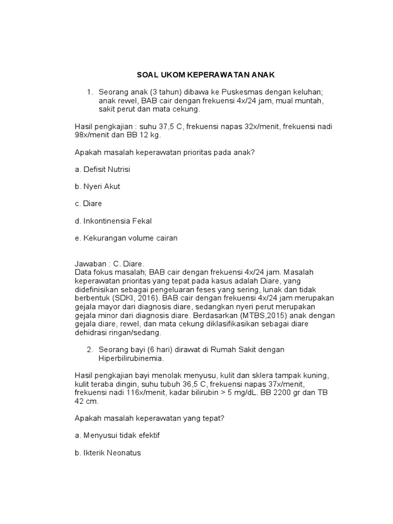 Soal Ukom Kep Anak Salinan | PDF