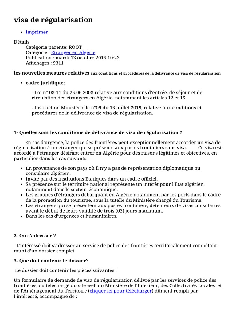 Visa de Régularisation | PDF | Visa (Document) | Gouvernement