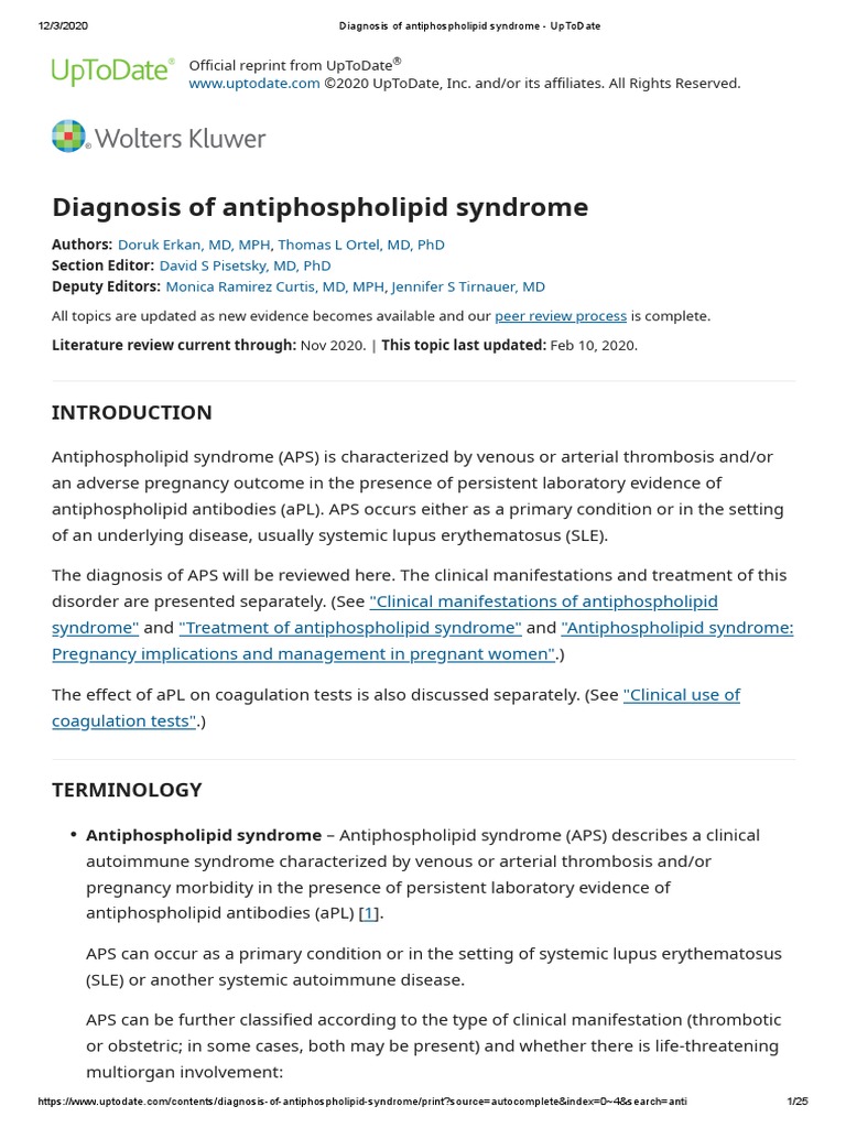 Diagnosis of Antiphospholipid Syndromes | PDF | Thrombosis | Diseases ...