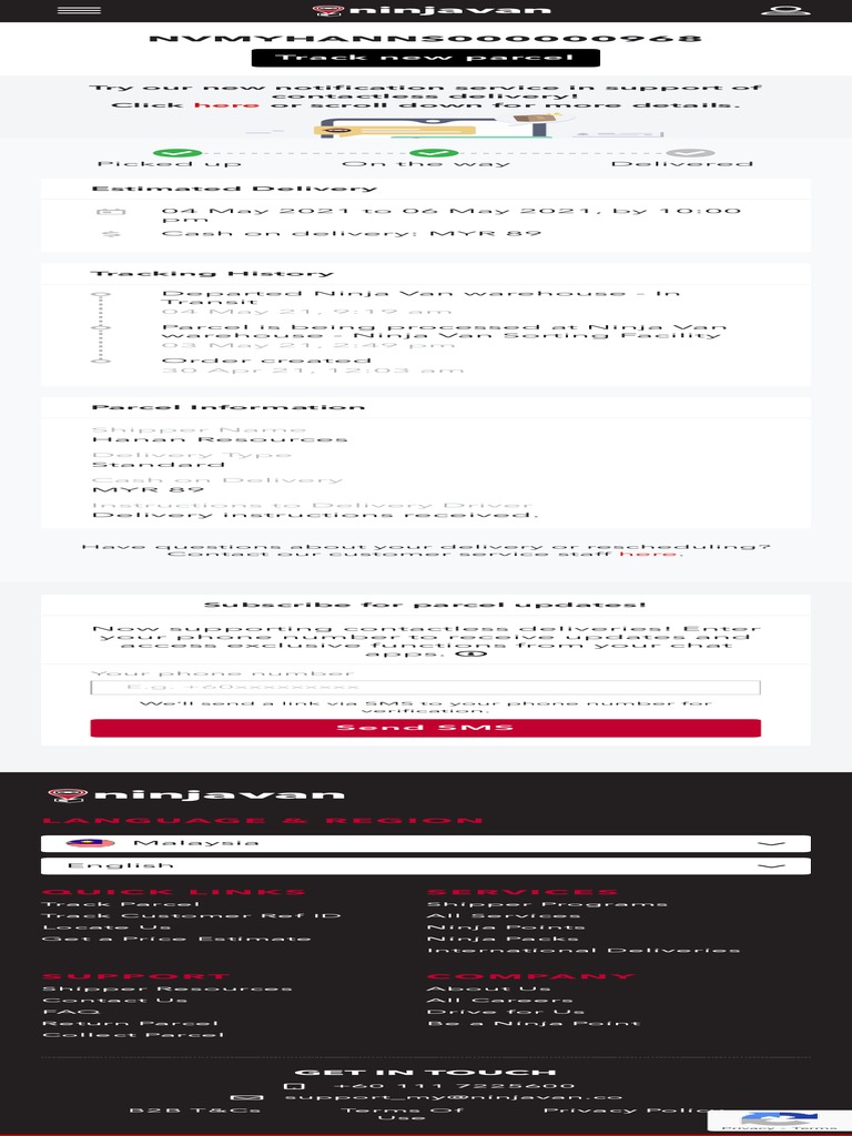 Ninja Van Parcel Tracking Guide | PDF