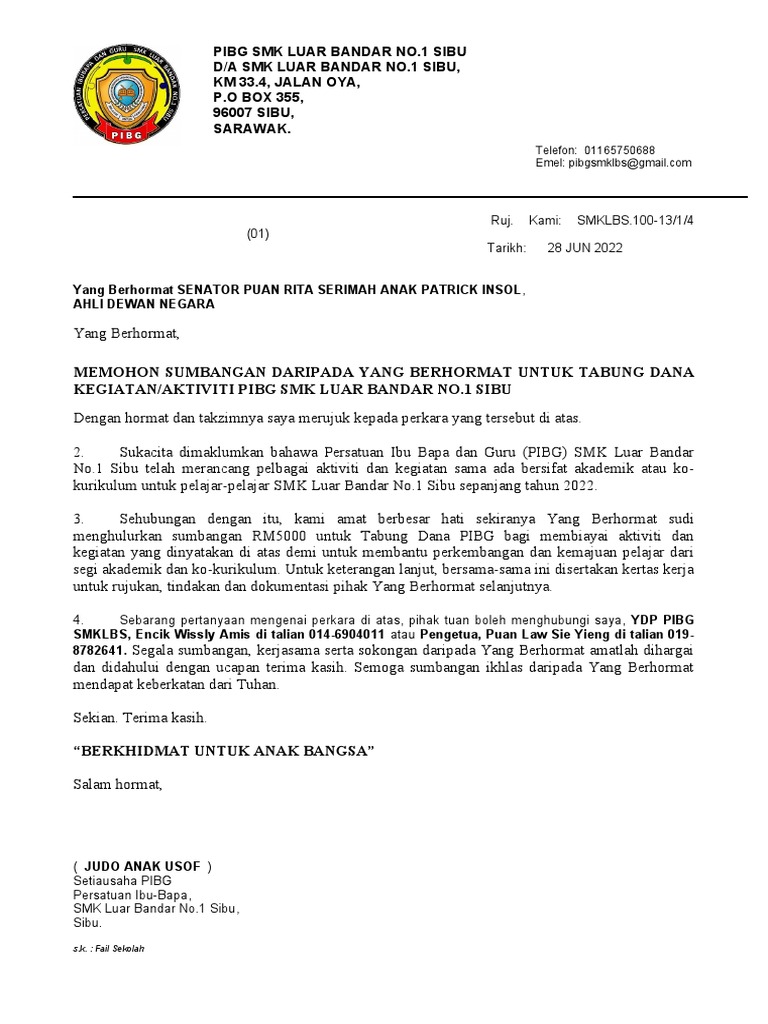 Surat Memohon Dana Yb Ir. Christopher Gira 27 Jun | PDF