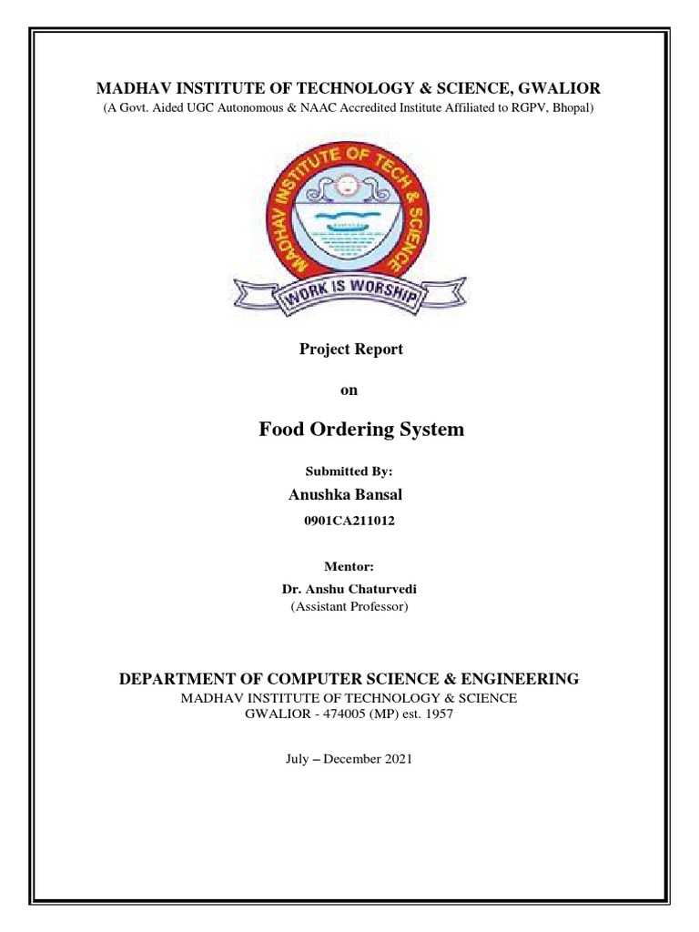 Food Ordering System Project Report | PDF | Restaurants | Database ...