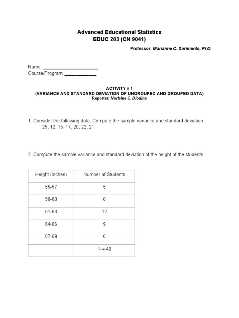 Activity in Variance and Standard Deviation | PDF