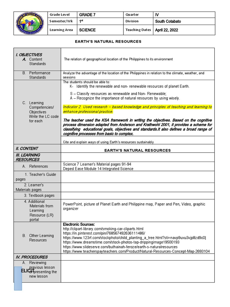 Grade 7 Science: Earth's Resources | PDF | Learning | Teaching Method