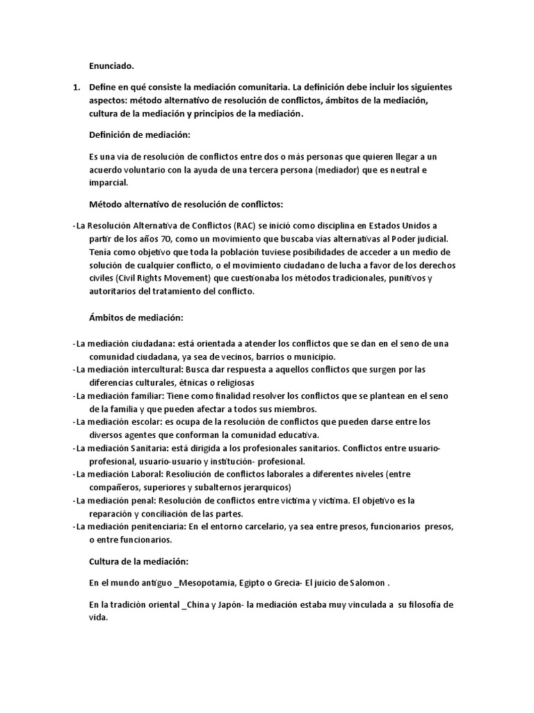 Mediación comunitaria: definición, ámbitos, cultura, principios y comparación con otros sistemas ...