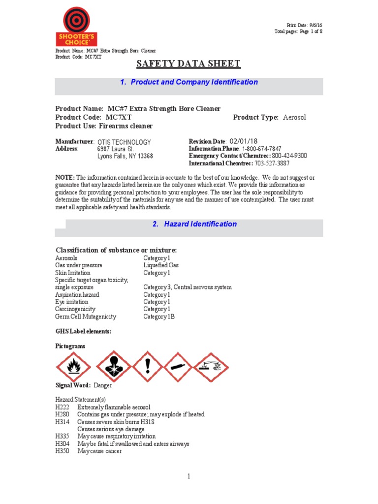 SDS - SC - Mc7-Extra-Strength-Bore-Cleaner (MC7XT) | PDF | Chemistry ...