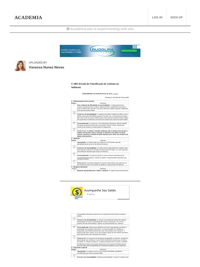 CARS (Escala de Classificação de Autismo Na Infância) - Vanessa Nunes ...