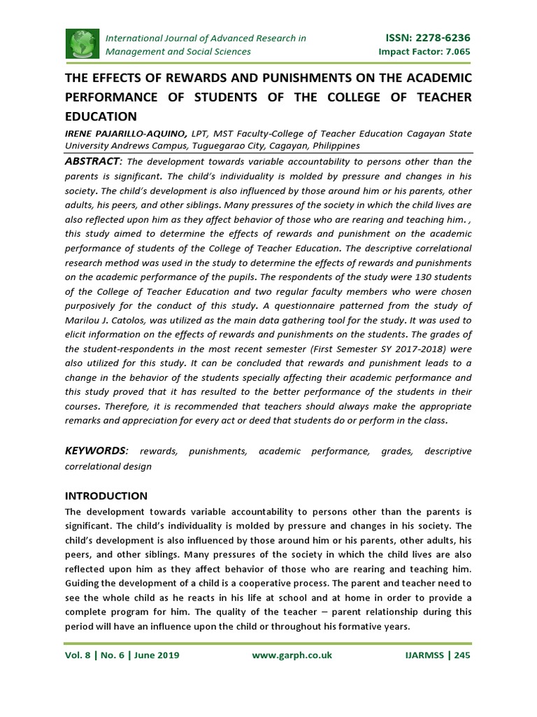 The Effects of Rewards and Punishments On The Academic Performance of ...