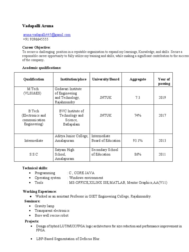 Cv-Aruna V | PDF | Engineering | Computing