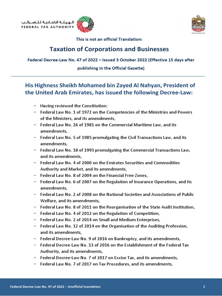Federal Decree-Law No. 47 of 2022 - For Publishing | PDF | Corporate ...