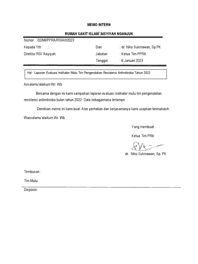 MEMO INTERN Indikator Mutu | PDF