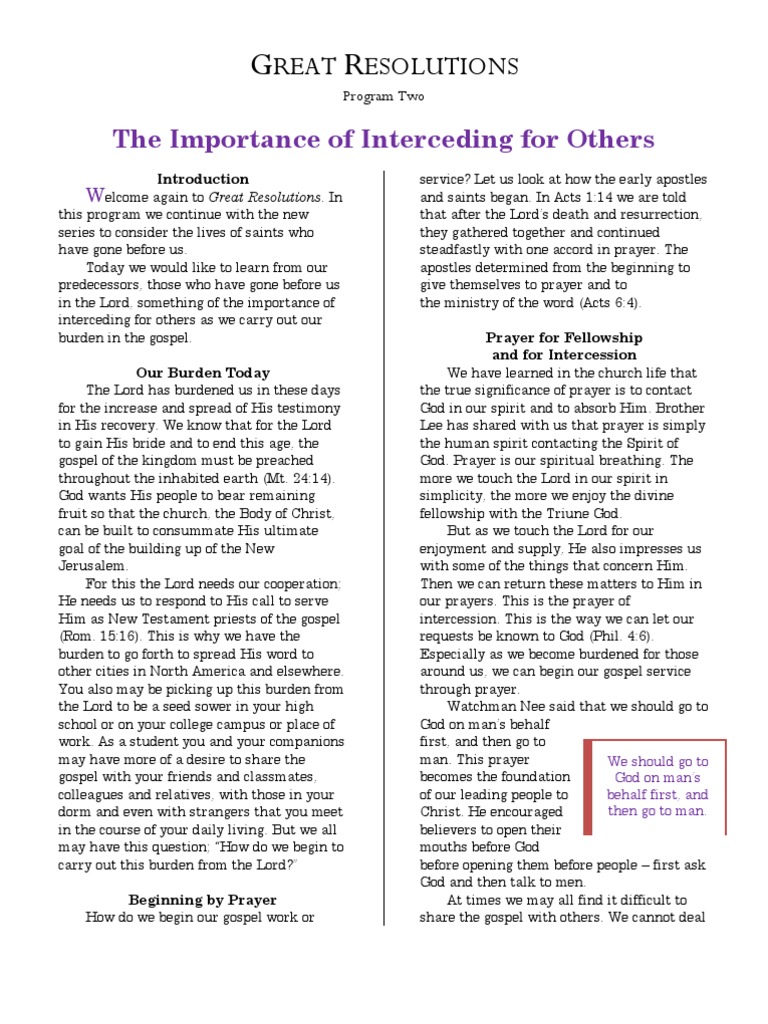 Great Resolutions #2 | PDF | Intercession | Prayer