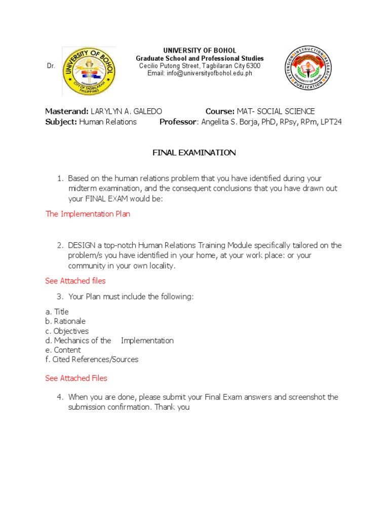 Final Examination | PDF | Disciplines | Teachers