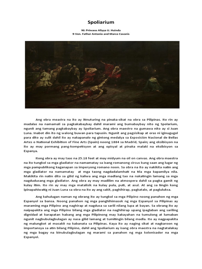 Spoliarium Filipino Sanaysay 1st Quarter | PDF