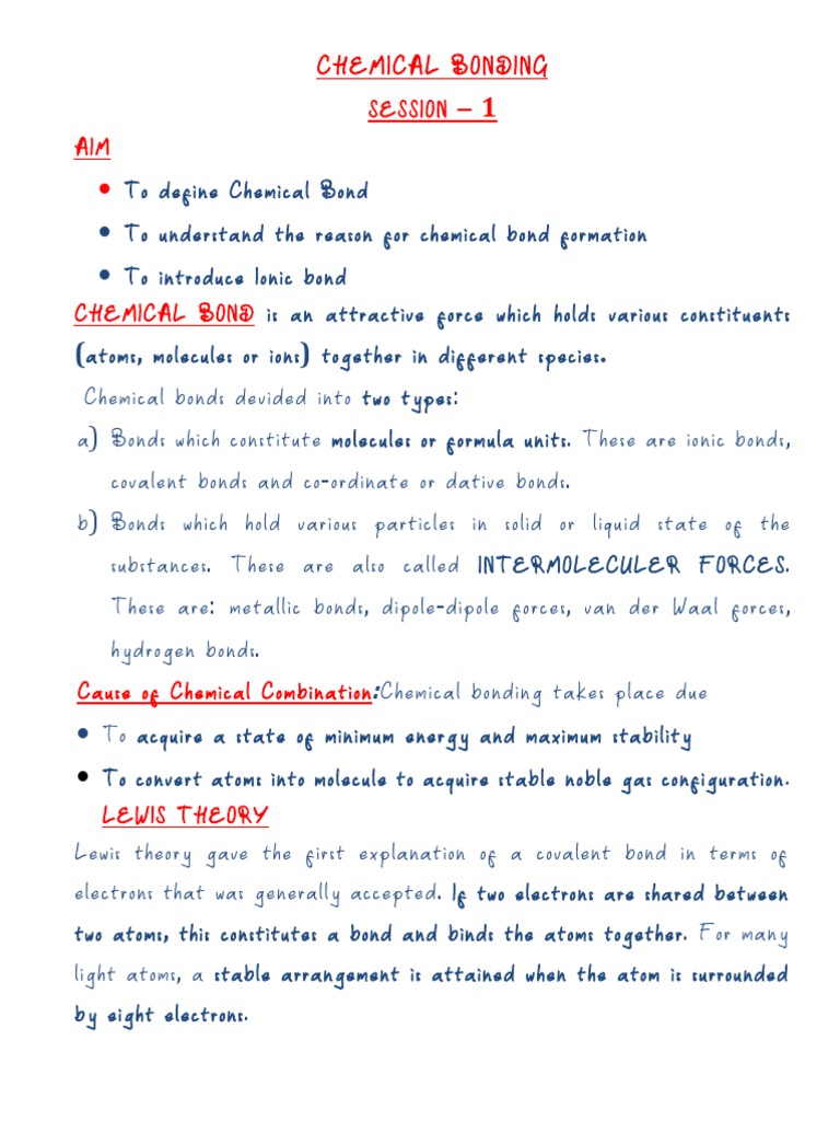 Chemical Bonding FULL NOTES PDF | PDF | Ionic Bonding | Chemical Bond