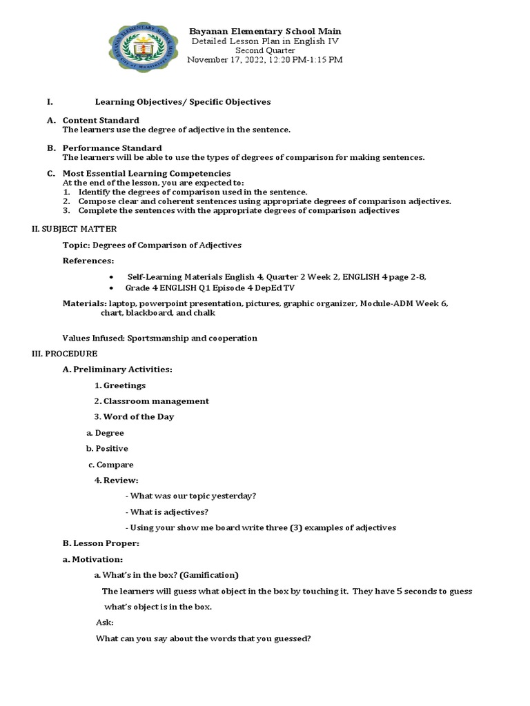 Edited Final Cot DLP English | PDF | Adjective | Linguistics