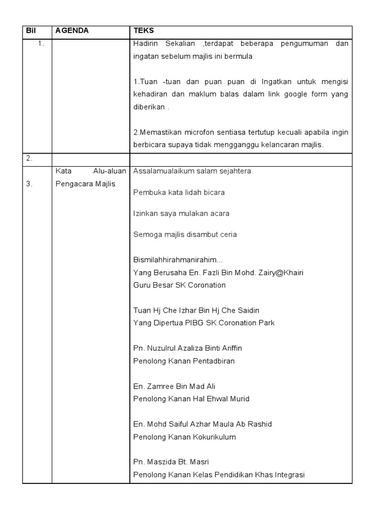 TEKS MC Mesyuarat PIBG Online Tiada Doa | PDF