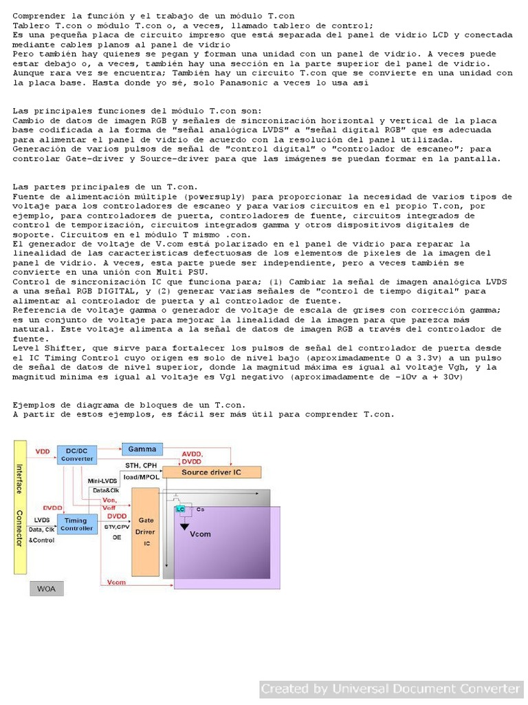 Funcion y Trabajo Del Modulo T-Con | PDF | Pantalla de cristal líquido | Informática