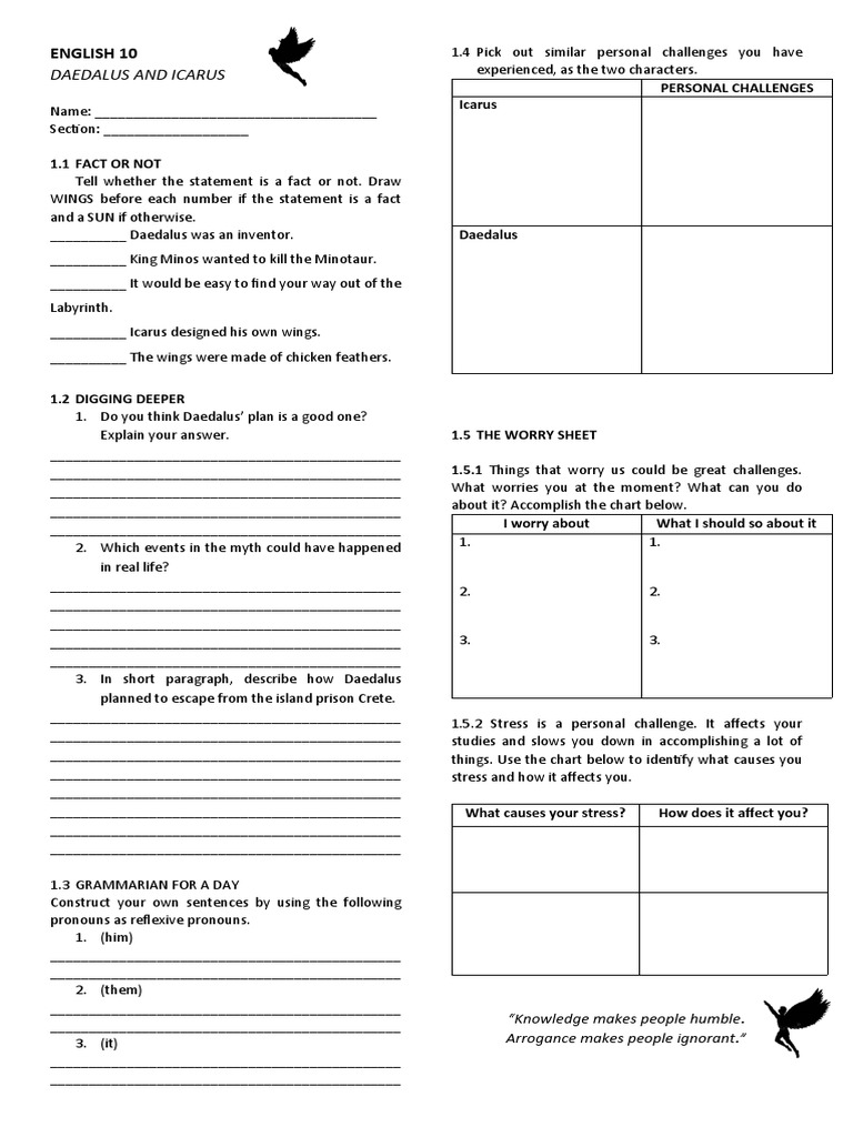 ENGLISH 10 Daedalus and Icarus | PDF